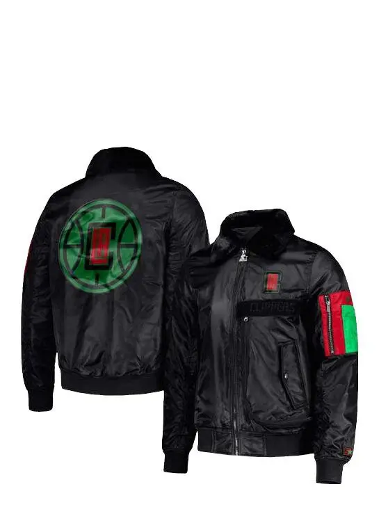 STARTER La Clippers History Month Satin Bomber Jacket - Black