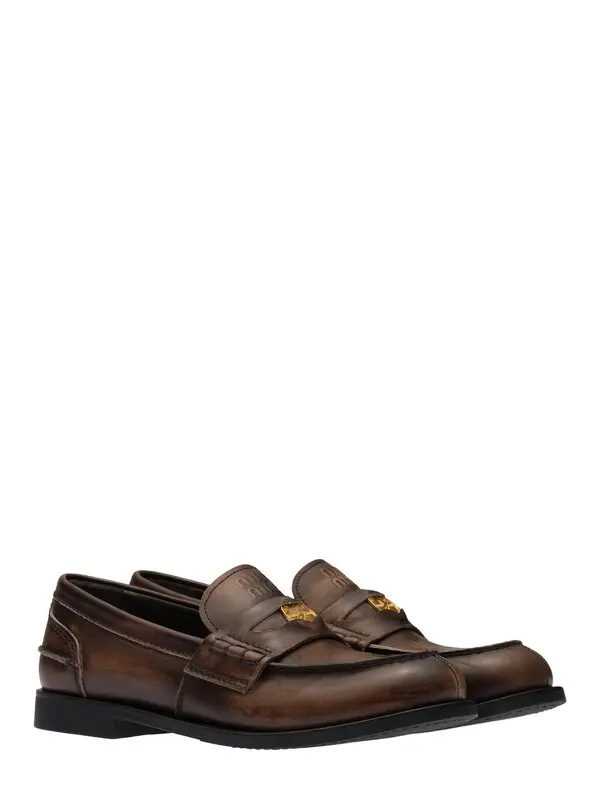 Miu Miu Vintage-effect Penny Loafers - Ebony