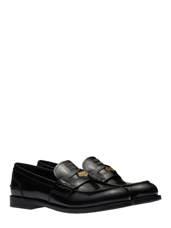 Miu Miu Brushed Leather Penny Loafers - Black