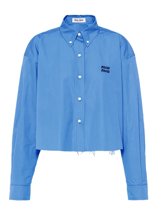 Miu Miu Cropped Poplin Shirt - Periwinkle Blue