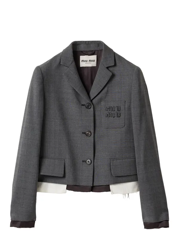 Miu Miu Prince Of Wales Check Jacket - Slate Gray