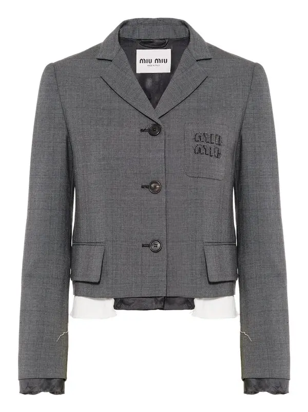 Miu Miu Single-breasted Prince Of Wales Check Jacket - Slate Gray