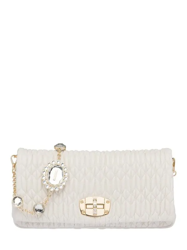 Miu Miu Crystal-studded Cloqué Nappa Leather Bag - White