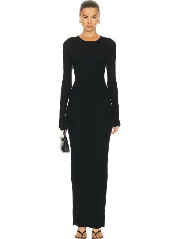 Eterne Long Sleeve Crewneck Maxi Dress - Black