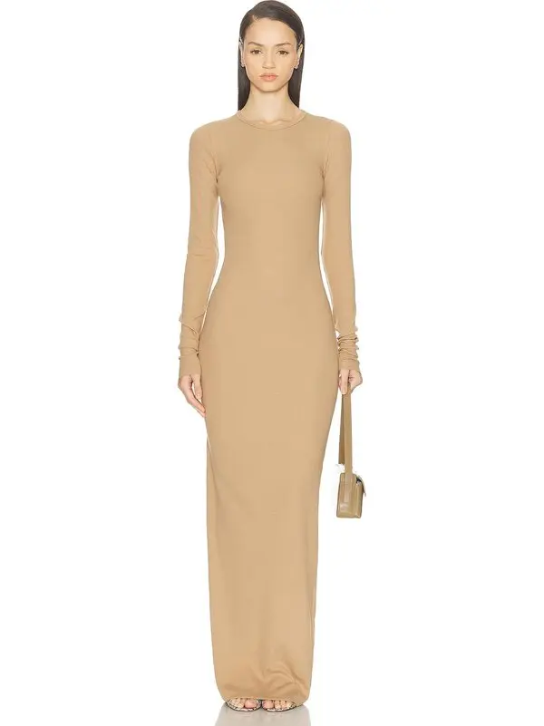 Eterne Long Sleeve Crewneck Maxi Dress - Taupe
