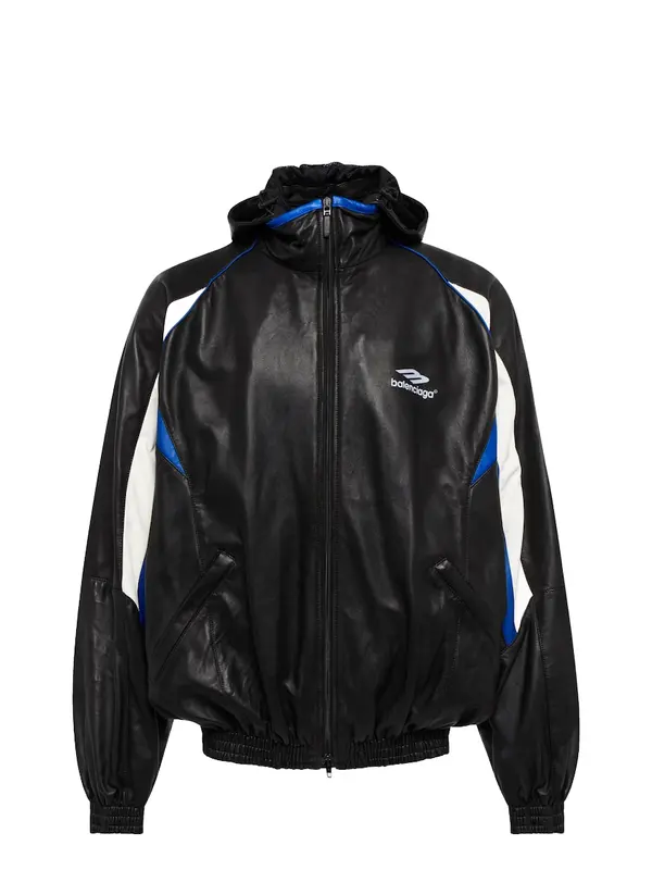 Balenciaga Leather Hooded Jacket - Black