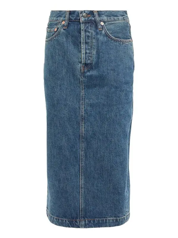 Wardrobe.NYC High-rise Denim Midi Skirt - Blue