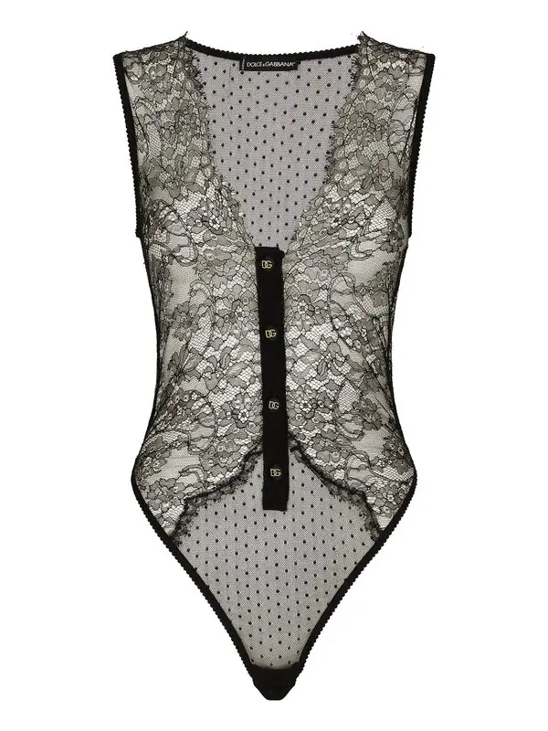 Dolce & Gabbana Lace Bodysuit With Plunging Neckline - Black