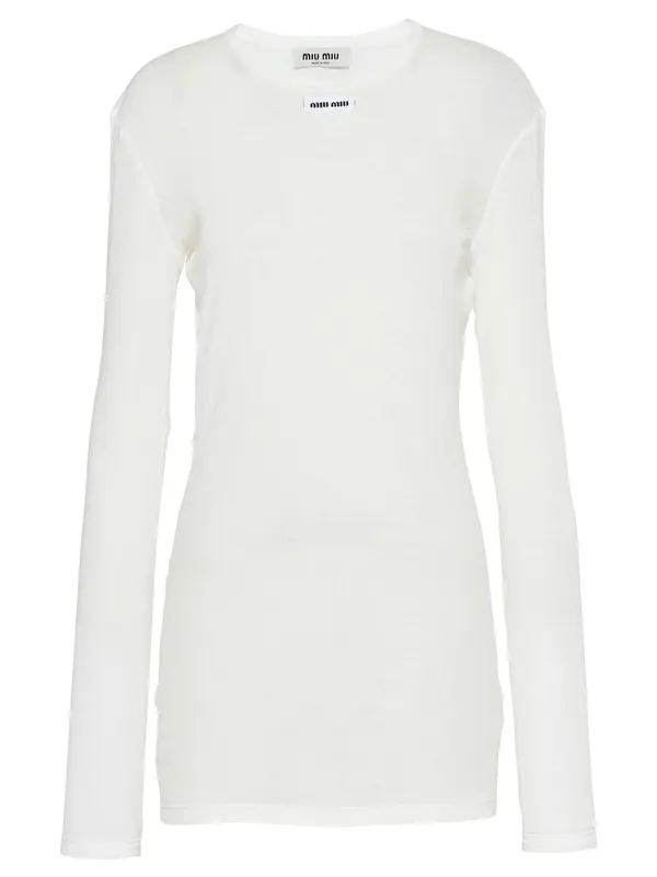 Miu Miu Logo-patch Ribbed Jersey Dress - White