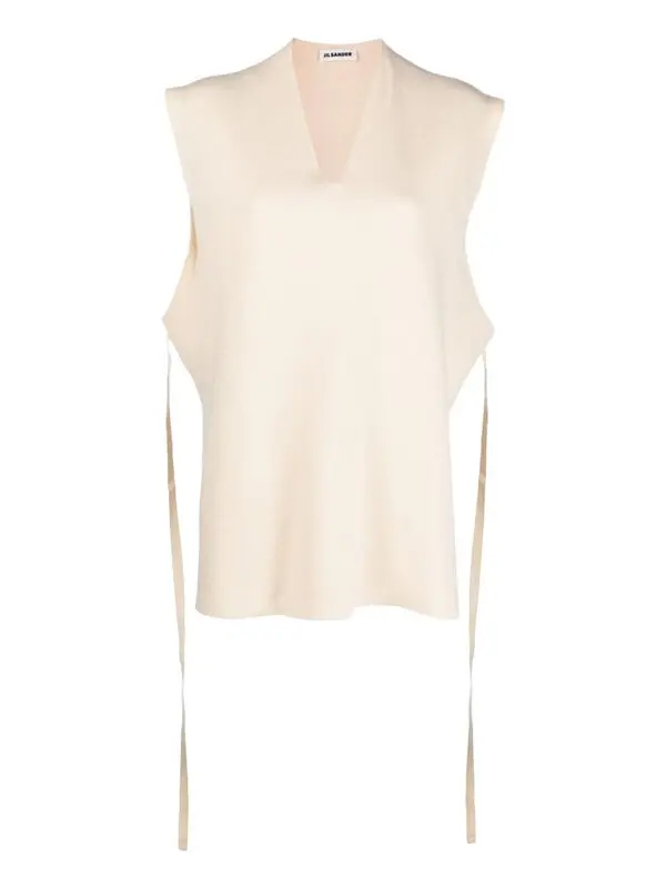 JIL SANDER Wool V-neck Vest - Neutrals