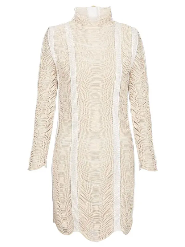 Balmain Macramé-knit Openwork Minidress - Neutrals