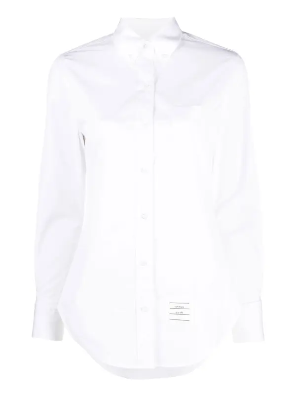 Thom Browne Logo-patch Long-sleeved Shirt - White