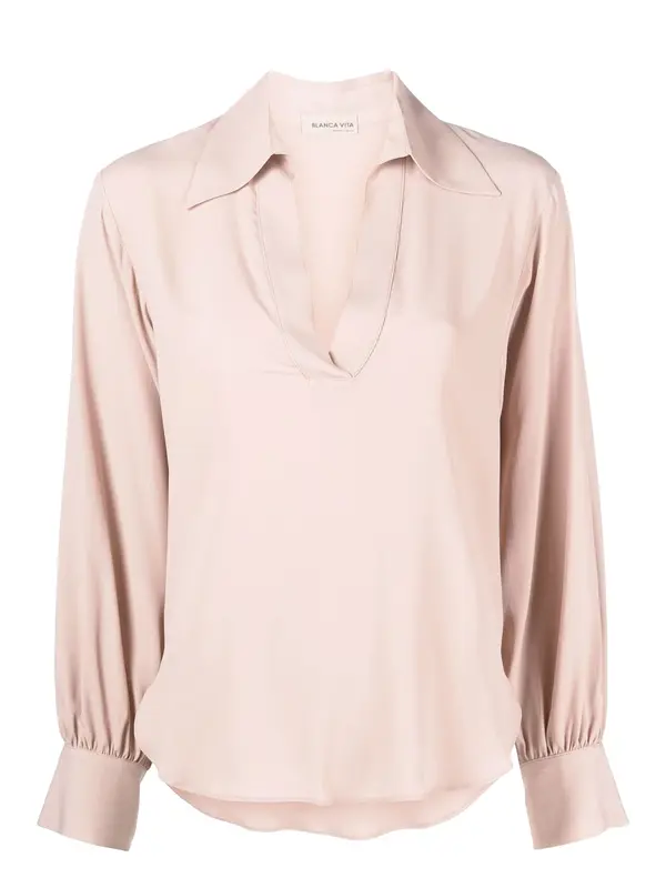 BLANCA VITA Draped V-neck Blouse - Pink