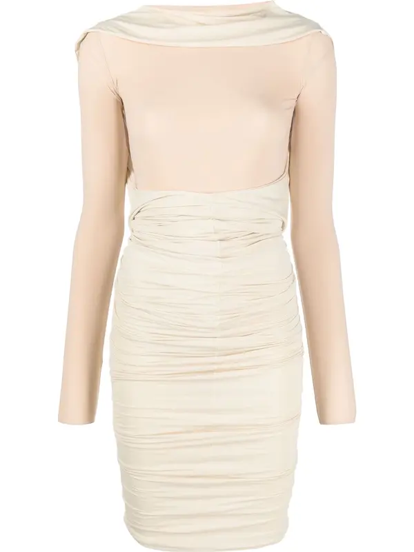 MAISON MARGIELA Long-sleeve Ruched Dress - Neutrals