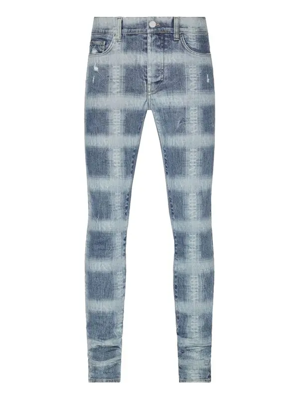 Amiri Logo Plaid-print Skinny Jeans - Blue