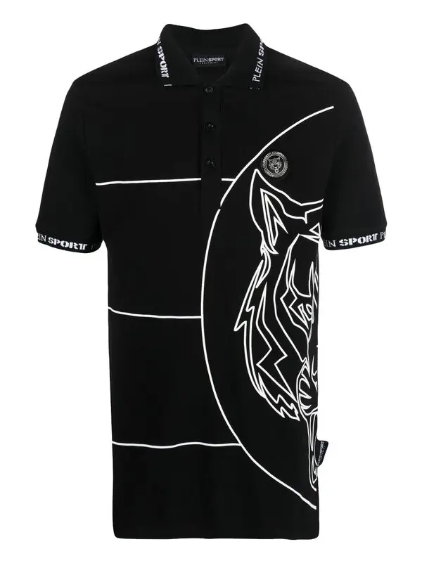 PLEIN SPORT Tiger Print Polo Shirt - Black