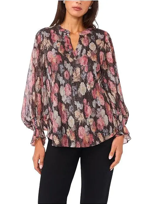 Vince Camuto V-neck Balloon Sleeve Blouse - Black