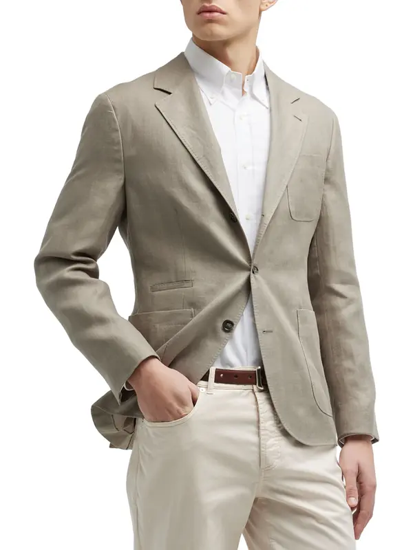 Brunello Cucinelli Chevron Linen Sport Coat - Sage Green