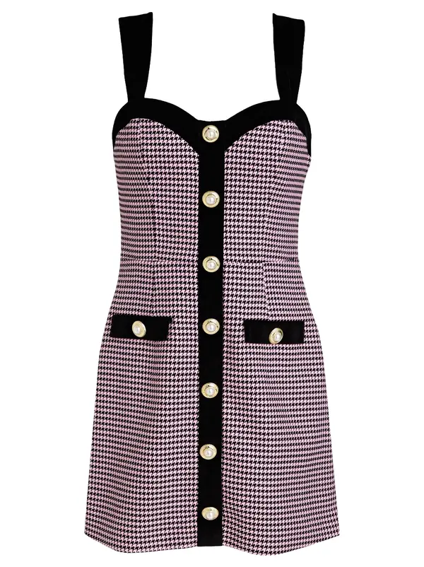 Rebecca Vallance Basinger Houndstooth Tweed Mini Dress - Pink