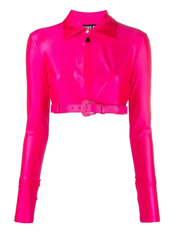 Versace Baroque-buckle Crop Shirt - Pink