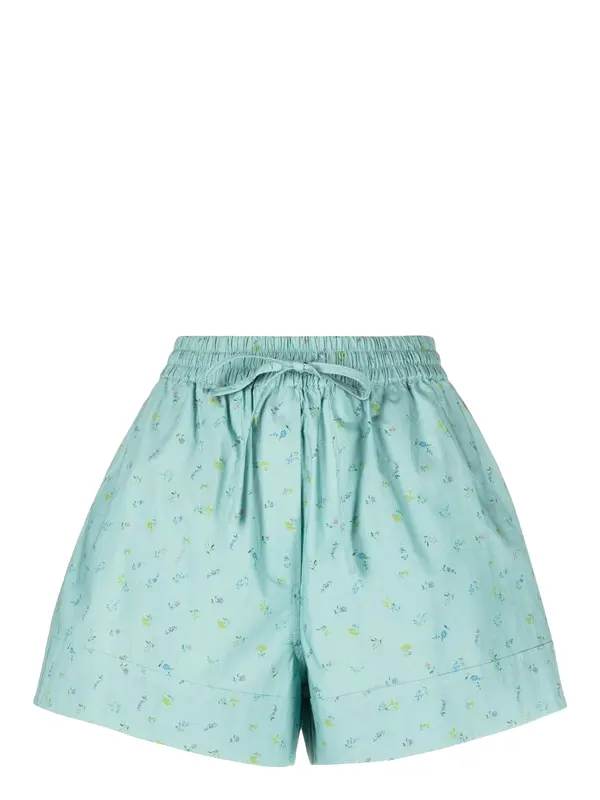 GANNI Floral-print Flared Shorts - Blue