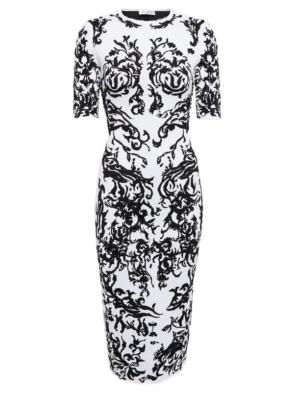 Alaïa Printed Midi Dress - Black
