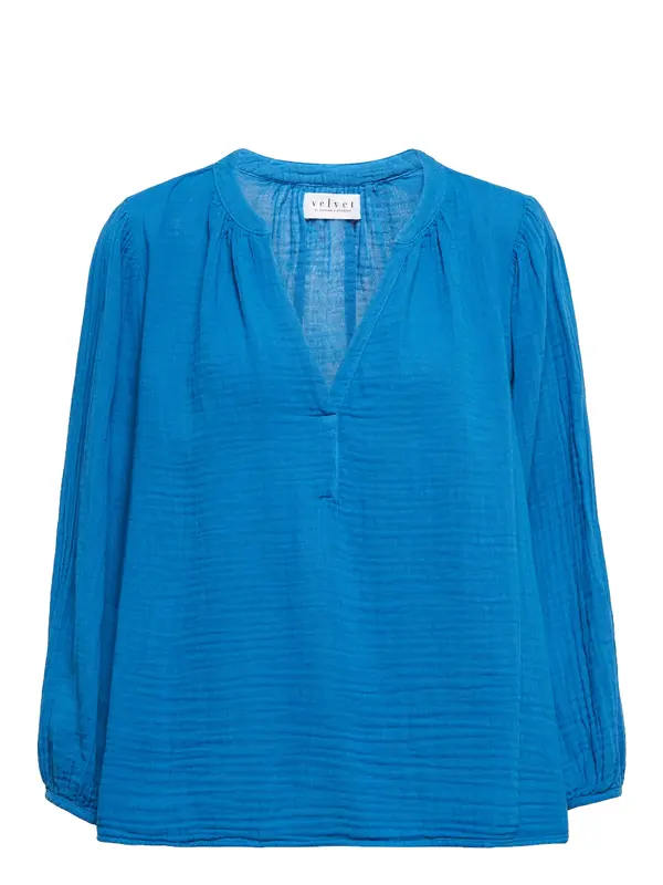 Velvet By Graham & Spencer Maggie Cotton Gauze Blouse - Blue