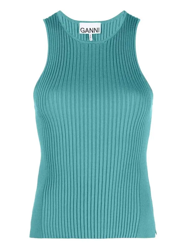 GANNI Ribbed Knit Tank Top - Blue