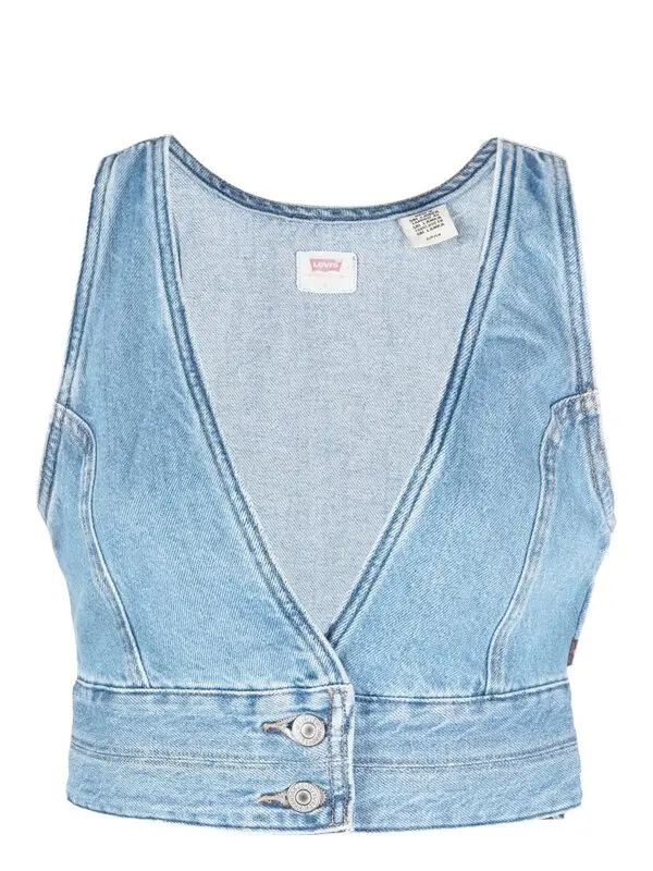 LEVI'S Denim Plunge V-neck Sleeveless Top - Blue