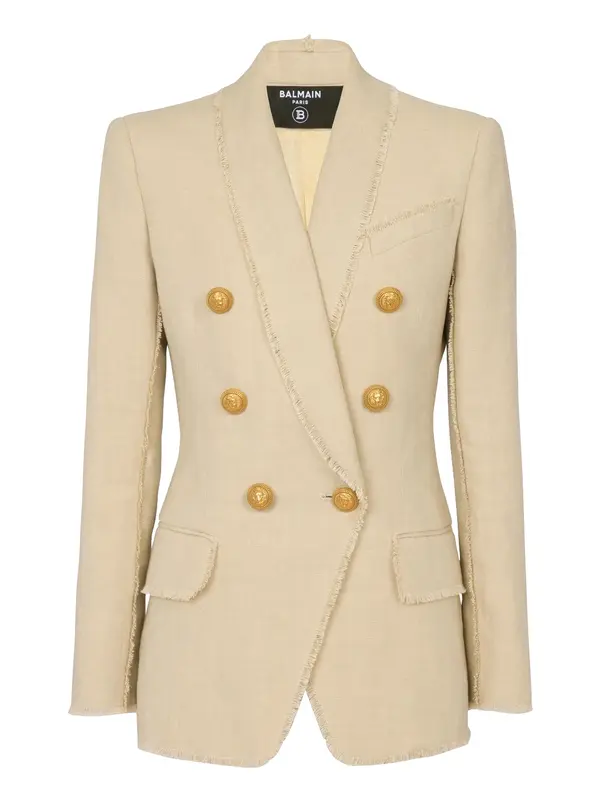 Balmain Double-breasted Fray-trimmed Blazer - Neutrals