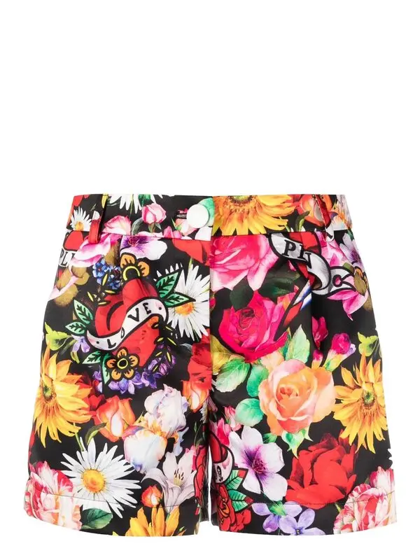 Philipp Plein Love Flowers Floral-print Shorts - Black