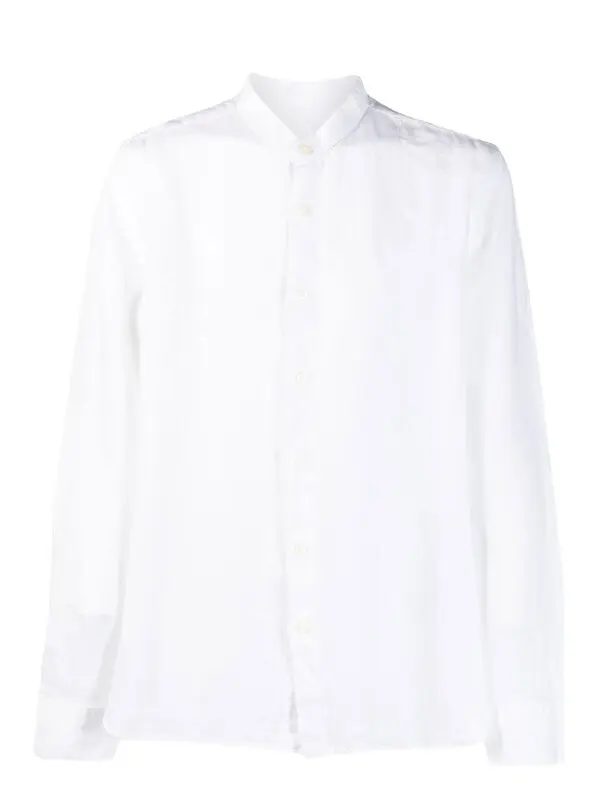 120% Lino Band-collar Linen Shirt - White