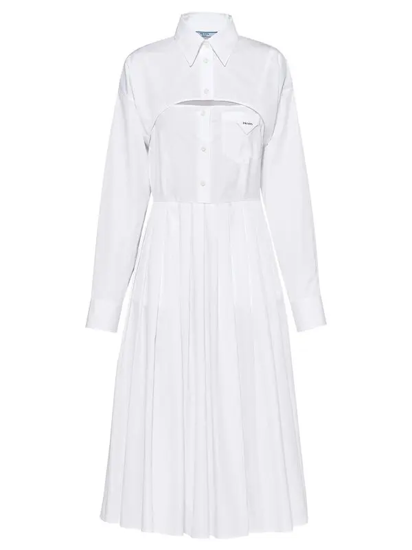 Prada Pleated-skirt Poplin Shirtdress - White