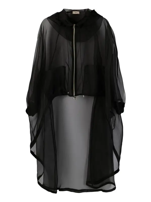 Herno Chiffon Hooded Cape - Black