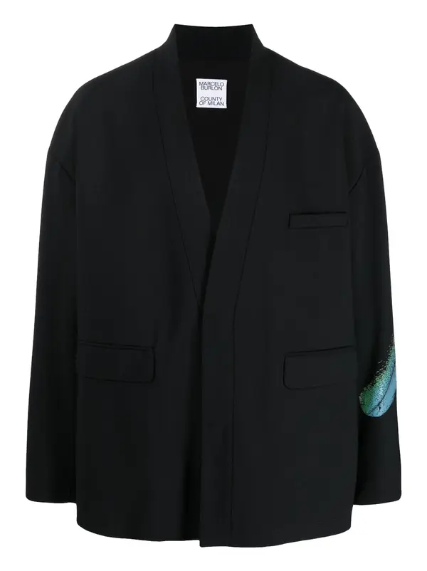 COUNTY OF MILAN Marcelo Burlon Feather-print Kimono Blazer - Black