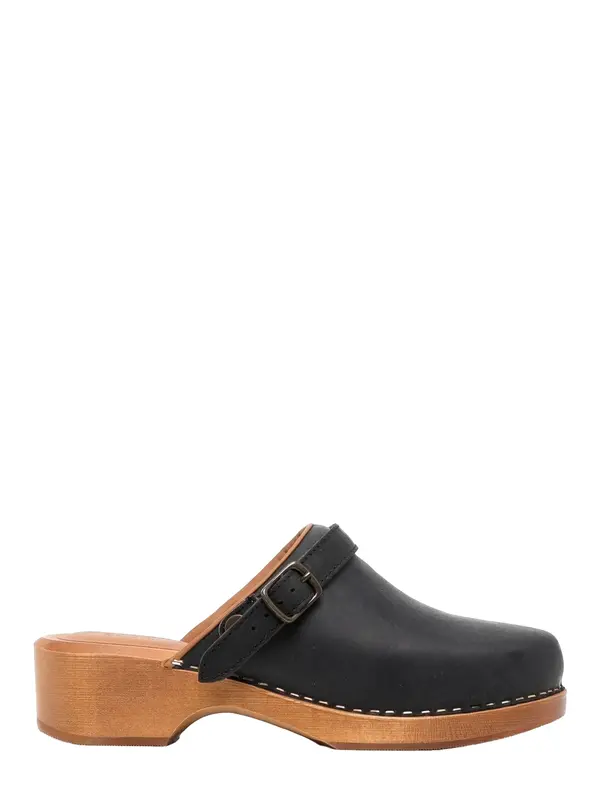 RE/DONE Wooden Platform Leather Clogs - Black