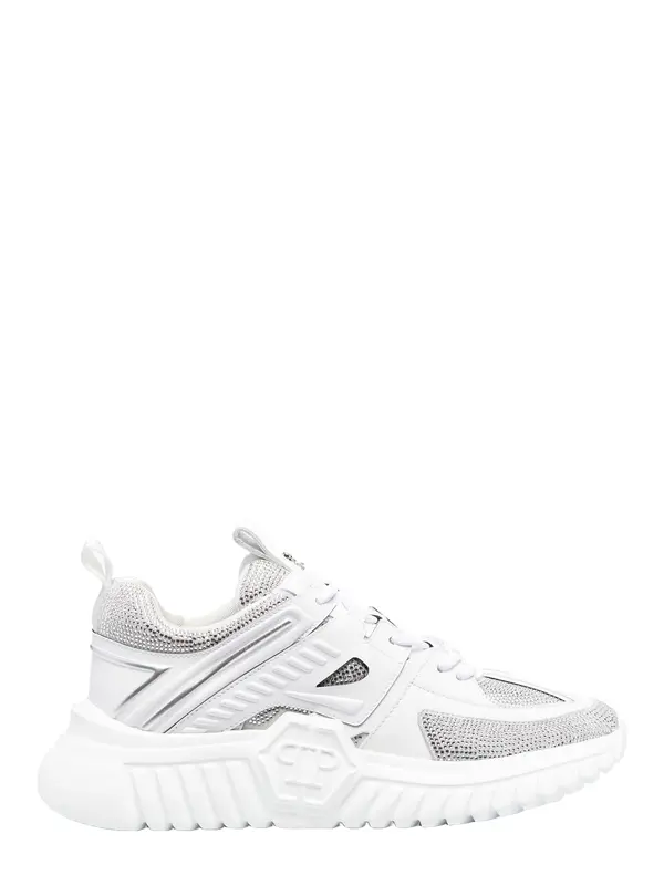 Philipp Plein Leather Rhinestone Runner Sneakers - White