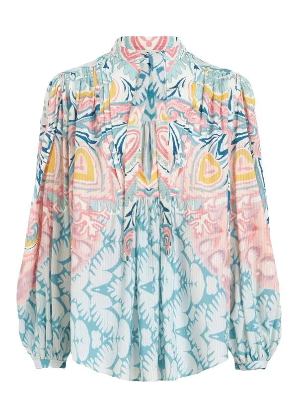 Etro Graphic-print Pussy-bow Blouse - Blue
