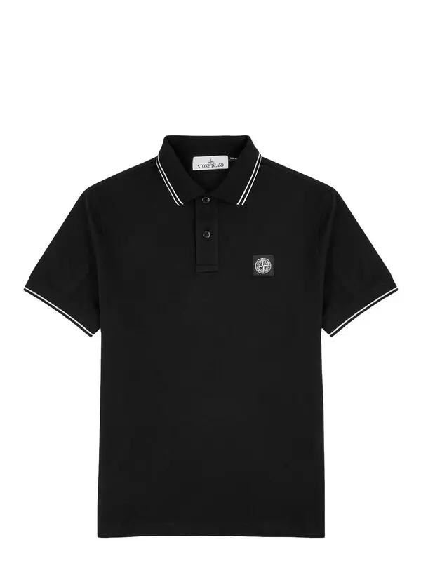 Stone Island Piqué Cotton Polo Shirt - Black