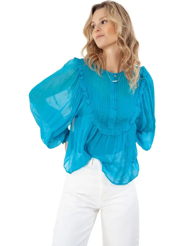 Hale Bob Zuri Solid Blouse - Blue