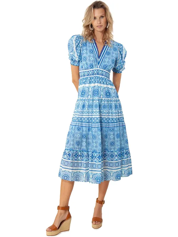 Hale Bob Jessamy Tiered Midi Dress - Blue