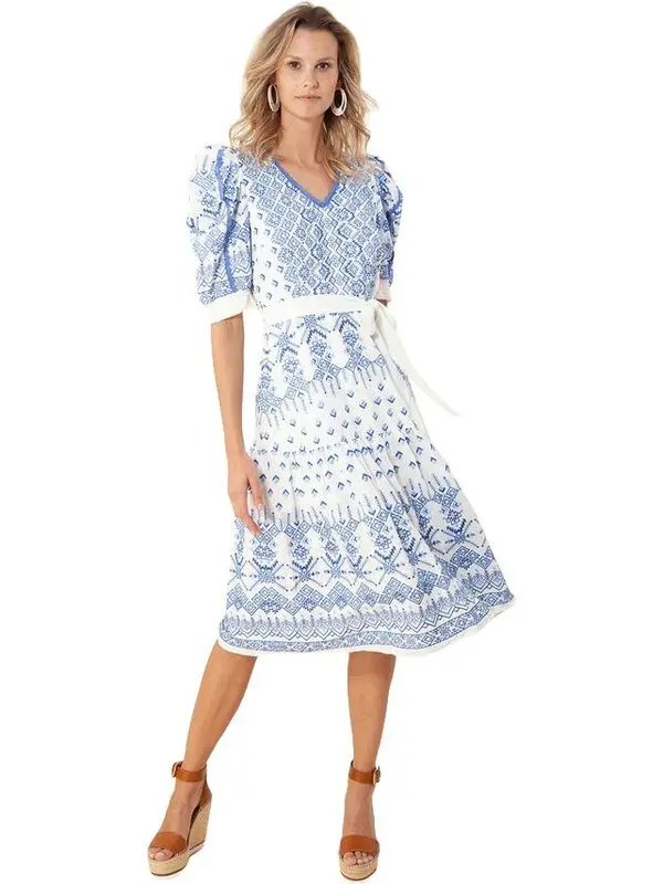 Hale Bob Logan Embroidered Midi Dress - Blue