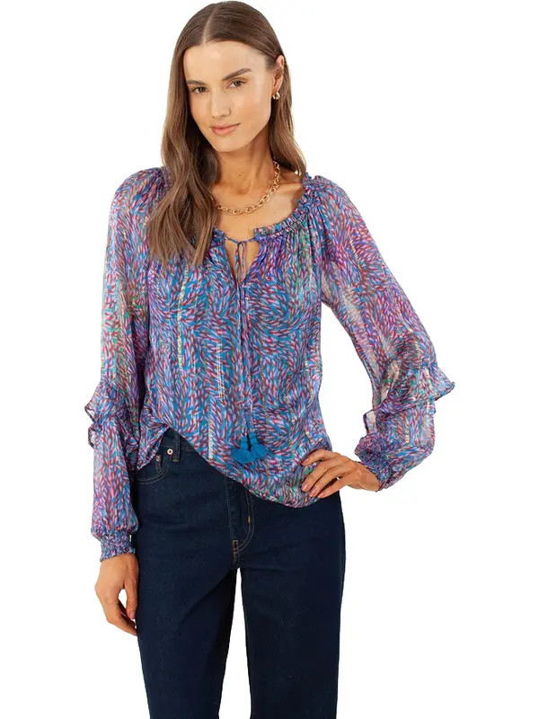 Hale Bob Rosetta Silk Lurex Top - Blue