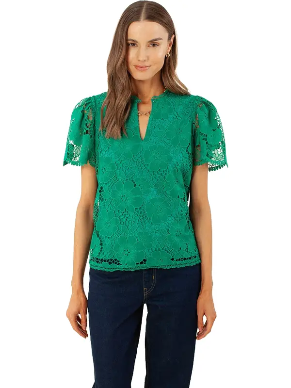 Hale Bob Aria Lace Top - Green