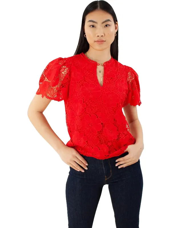 Hale Bob Aria Lace Top - Red