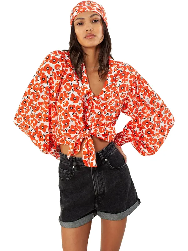 Hale Bob Callione Silk Top - Orange / Red