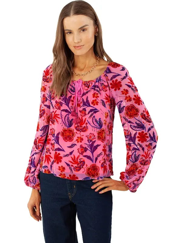 Hale Bob Edessa Velvet Burnout Top - Pink