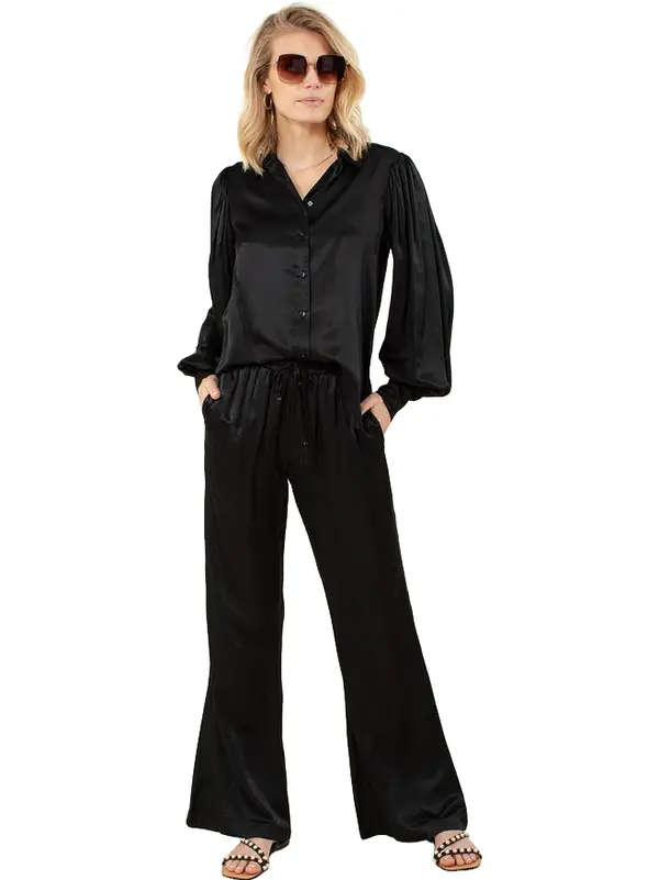 Hale Bob Haddie Solid Silk Blouse - Black