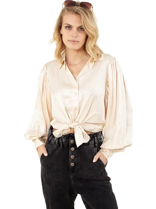Hale Bob Haddie Solid Silk Blouse - Neutral