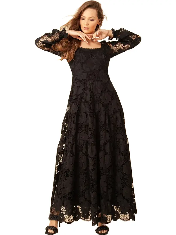 Hale Bob Saige Lace Maxi Dress - Black